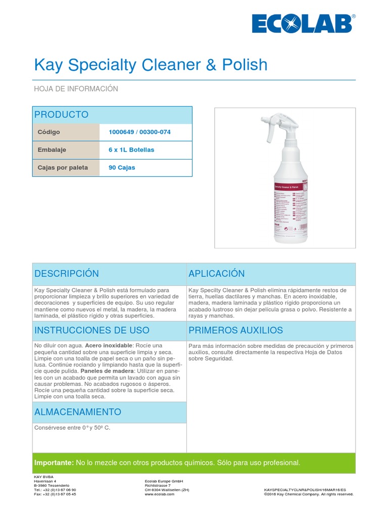 IS ES Kay Specialty Cleaner + Polish 1000649 | PDF | Cocina, comidas y vino
