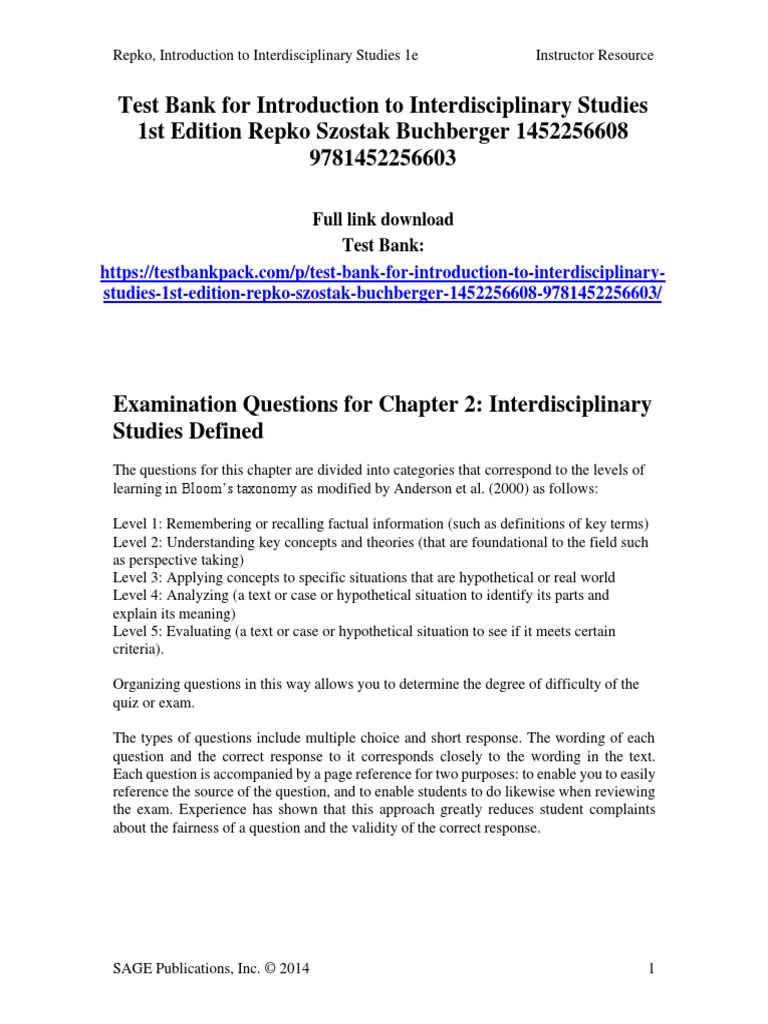 Introduction To Interdisciplinary Studies 1st Edition Repko Szostak ...