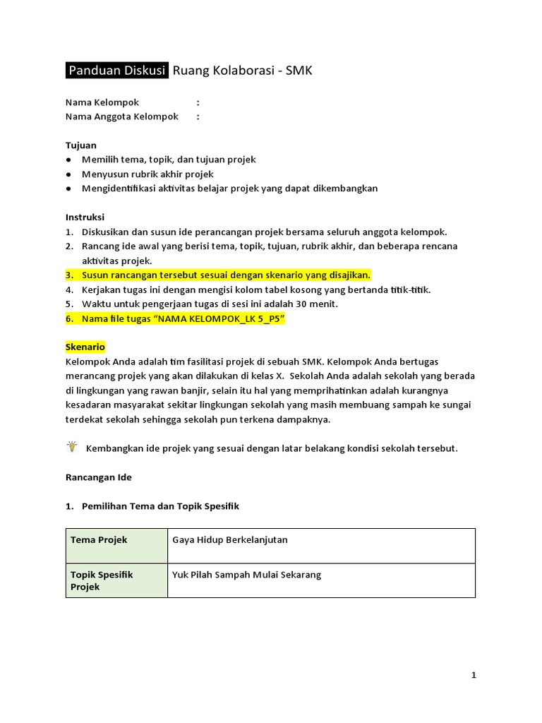 Lembar Kerja P5 - Hasil Kerja Kelompok | PDF | Seni | Pengembangan Diri