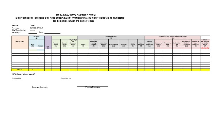 VAW - Barangay-Data-Capture-Form - XLSX - Barangay | PDF