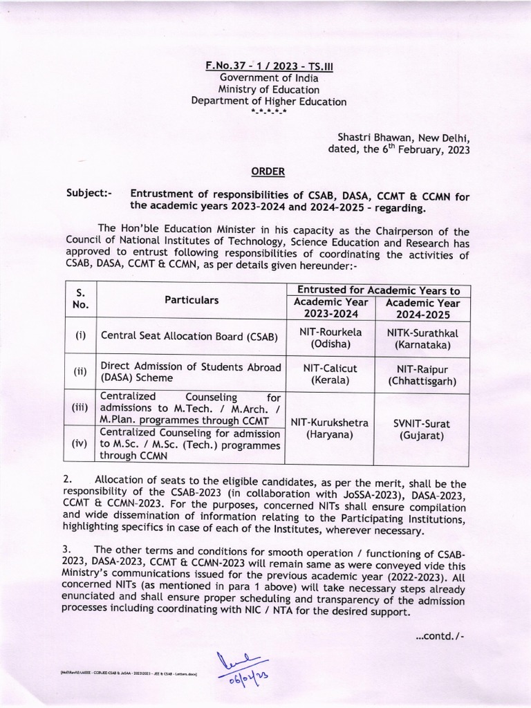 Order For Entrustment of CSAB, DASA, CCMT & CCMN | PDF