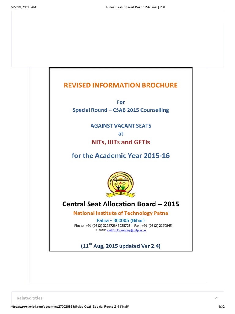 CSAB 2015 Brochure | PDF | Government Of India