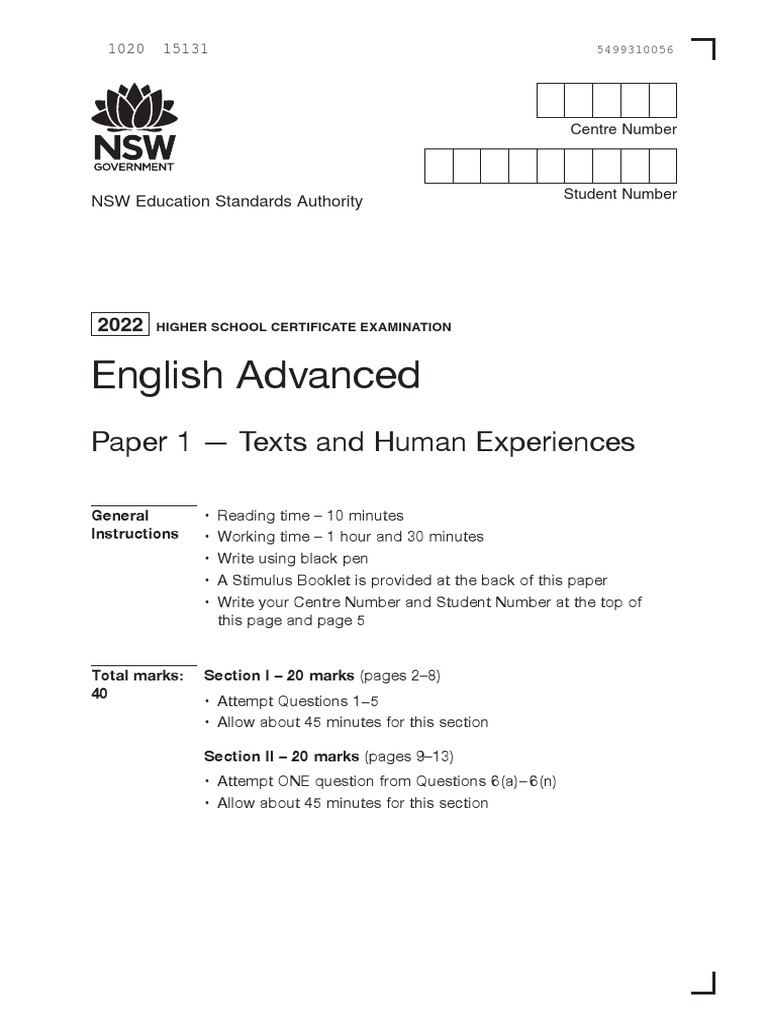 2022 HSC English Advanced Paper 1 | PDF