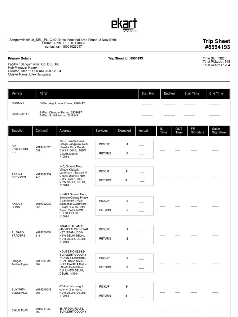 Primary Details Trip Sheet Id: 6554193 | PDF