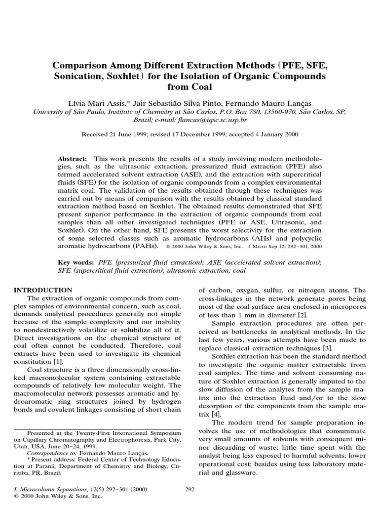 Comparison Among Different Extraction Methods (PFE, SFE, Sonication ... Comparison Among Different Extraction Methods (PFE, SFE, Sonication ...