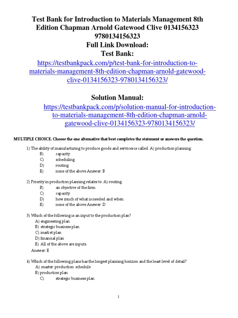 Introduction To Materials Management 8th Edition Chapman Arnold ...