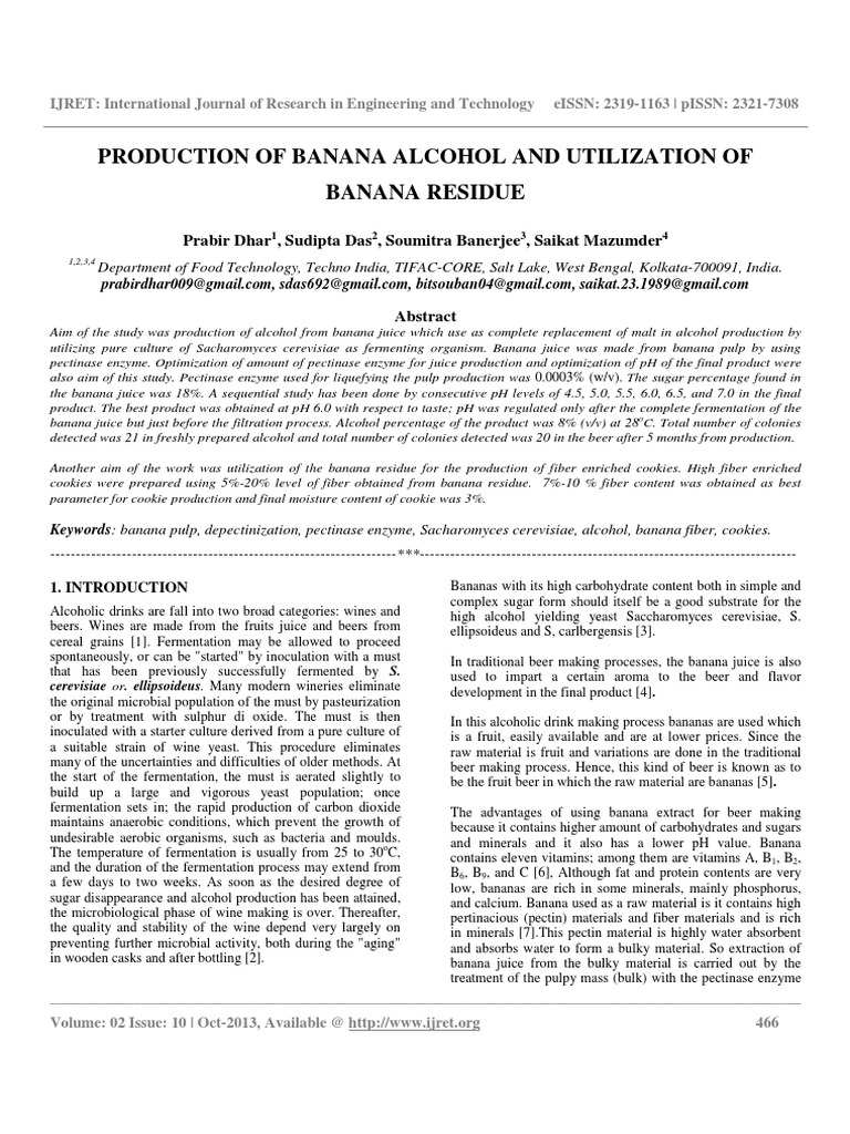 PRODUCTION_OF_BANANA_ALCOHOL_AND_UTILIZA | PDF | Yeast | Beer