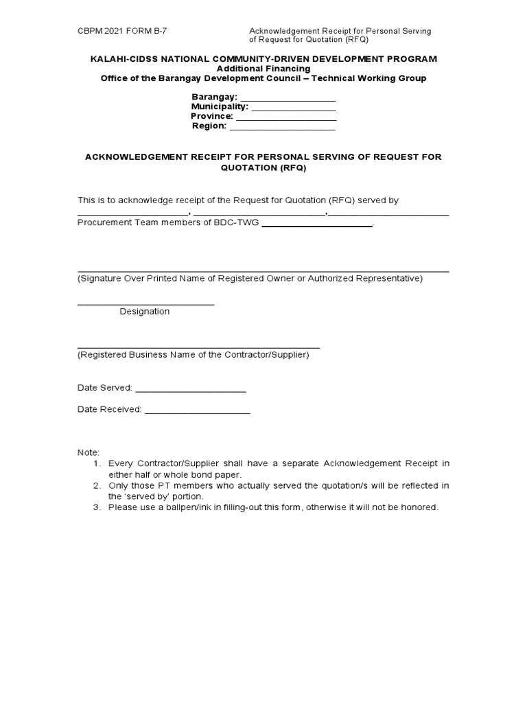 CBPM 2021 Form B-7 - Acknowlergement Receipt For Personal Serving of ...