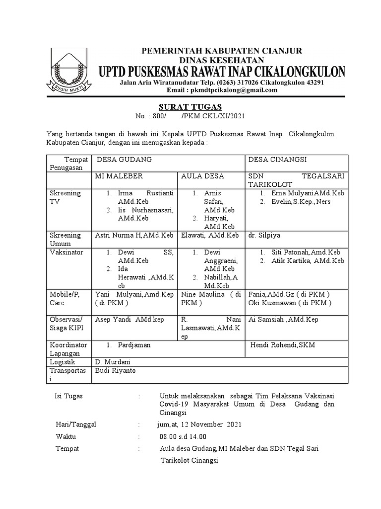 Surat Tugas Vaksinasi Covid-19 | PDF