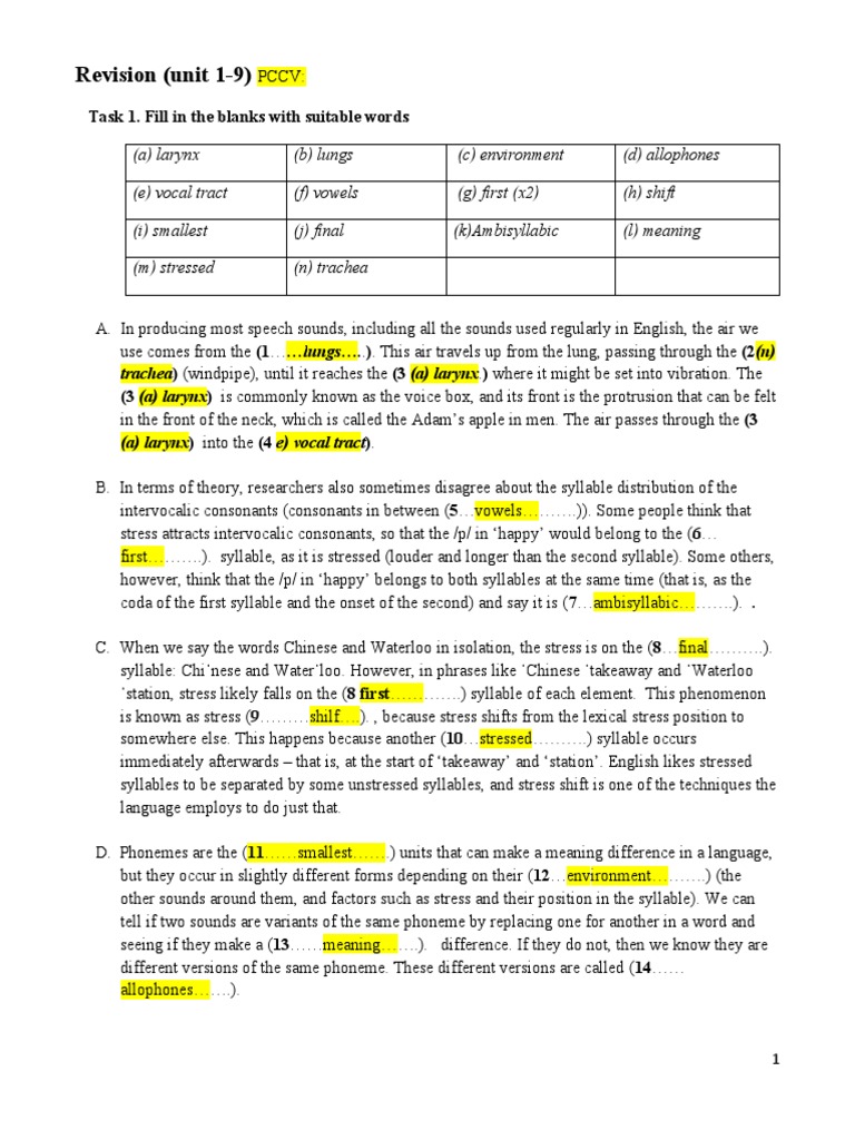 Student Group Work - Revision Unit 1-9 | PDF | Human Communication | Phonetics