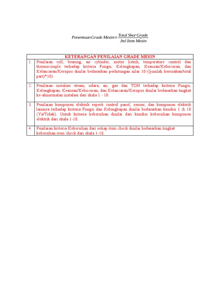 Kriteria Grading Mesin | PDF