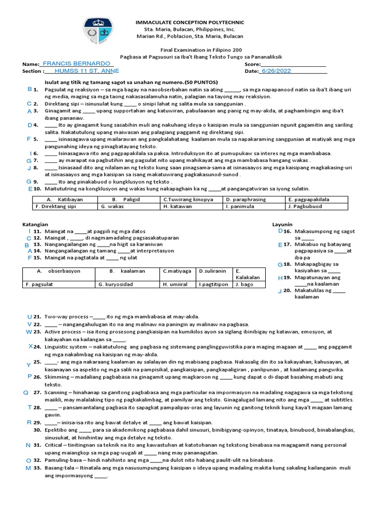Fil 200 Final Exam | PDF