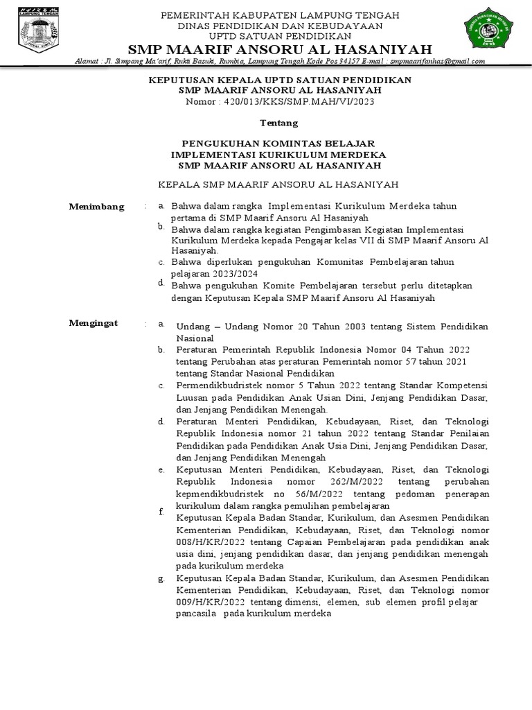 SK Komunitas Belajar SMP NEGERI 1 RUMBIA | PDF