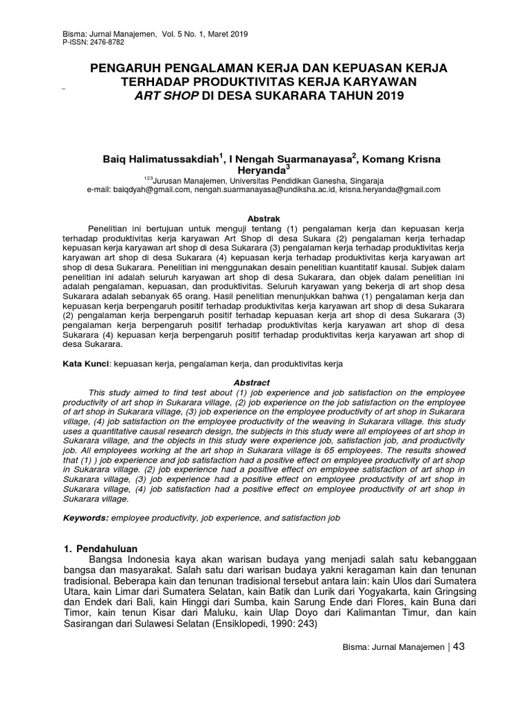 Endrawan,+Pengaruh+Pengalaman+Kerja+Dan+Kepuasan+Kerja | PDF