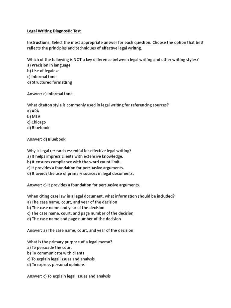 Legal Writing Basic Grammar Diagnostic Test | PDF