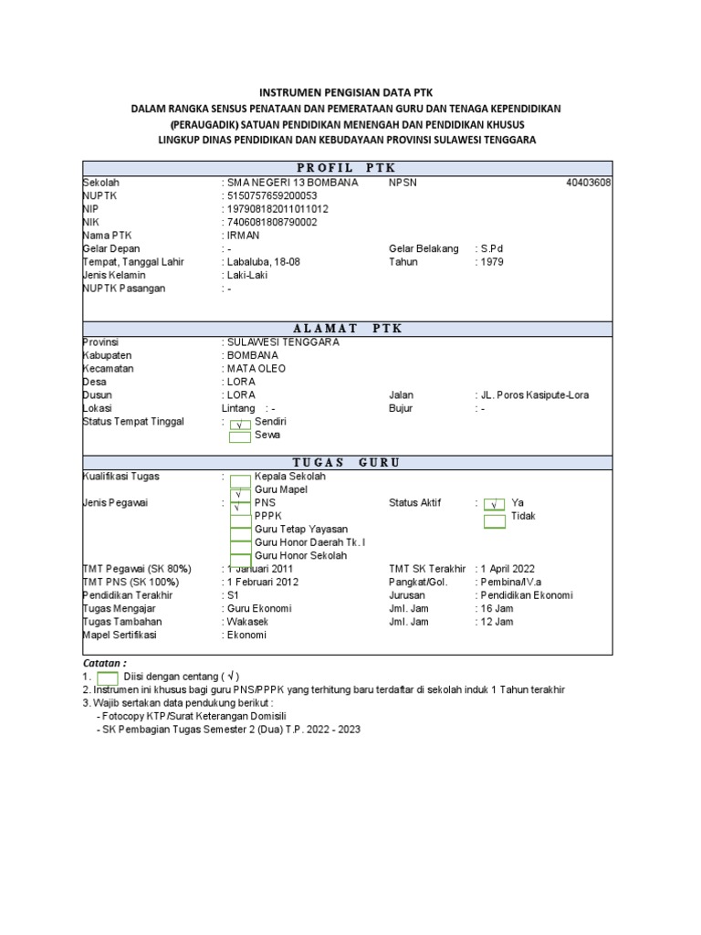 Instrumen Penilaian 2023 Sman 13 Bombana | PDF