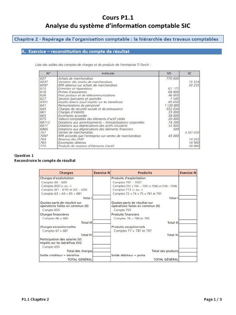 Exercice P1.1.2 Compte de Résultat | PDF | Finance et gestion monétaire