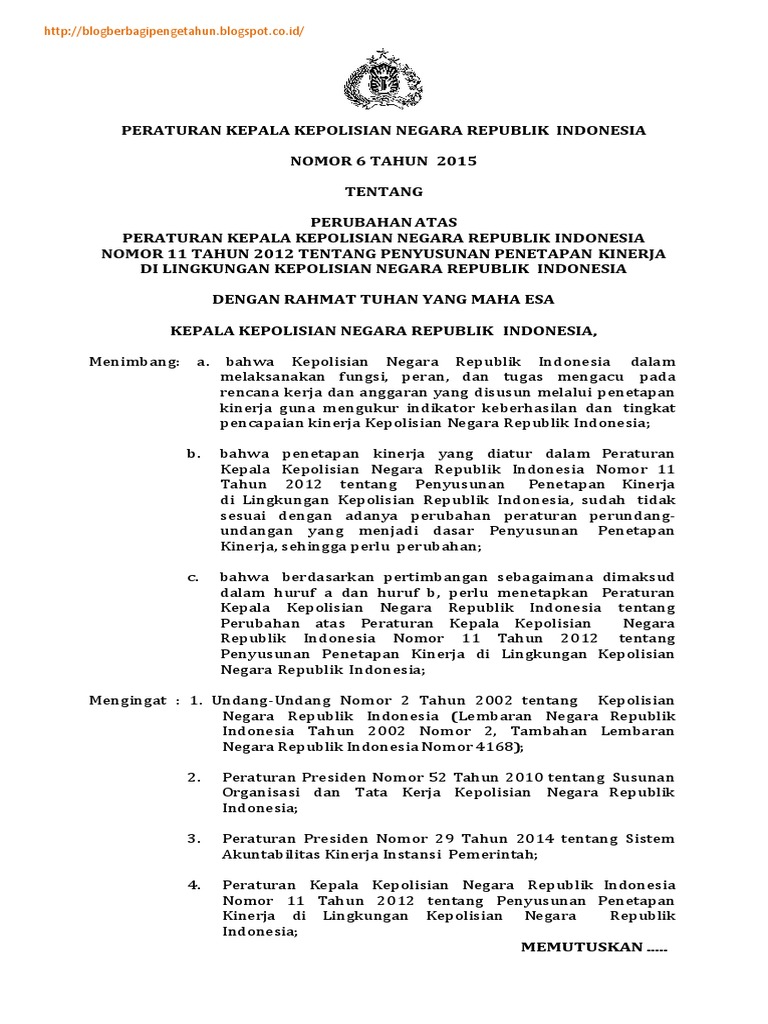 PERKAP-NO-6-TAHUN-2015 TTG Perubahan Atas Perkap 11 TTG Sun PK Di Ling ...