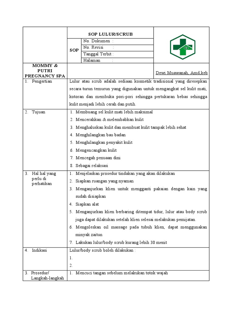 Sop Body Scrub | PDF | Pengembangan Diri