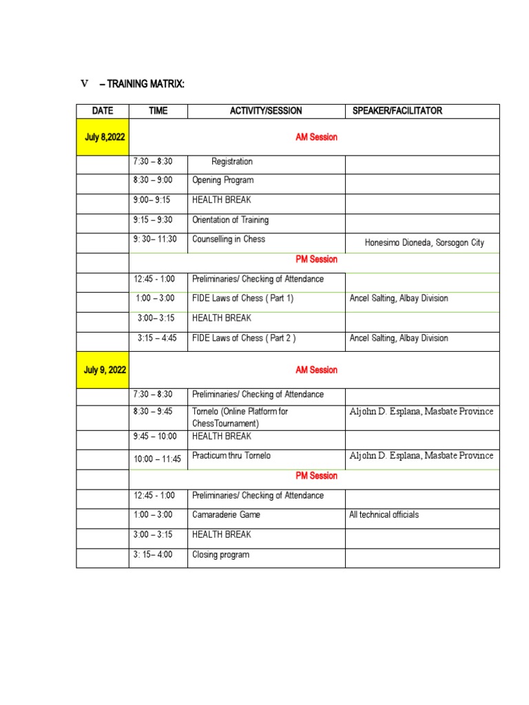 TRAINING MATRIX Chess | PDF