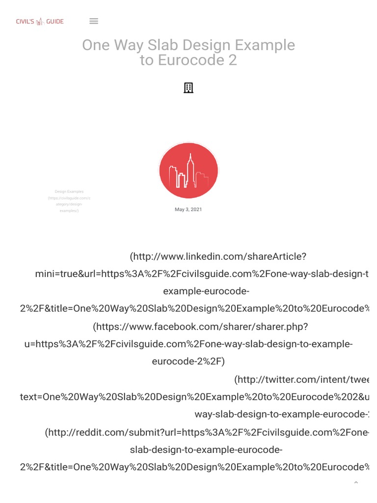 One Way Slab Design Example To Eurocode 2 | PDF