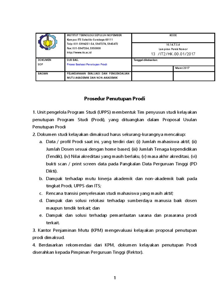 SOP PENUTUPAN PRODI Dan Template Dok Kelayakan | PDF