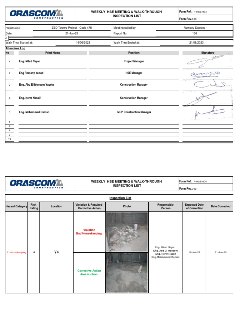 004-Weekly HSE Walk-Through Meeting - 21-06-2023 | PDF