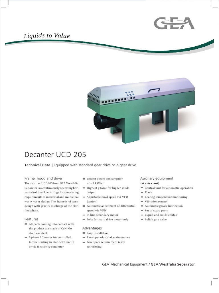 GEA UCD 205-Decanter | PDF | Centrifugation | Rotating Machines