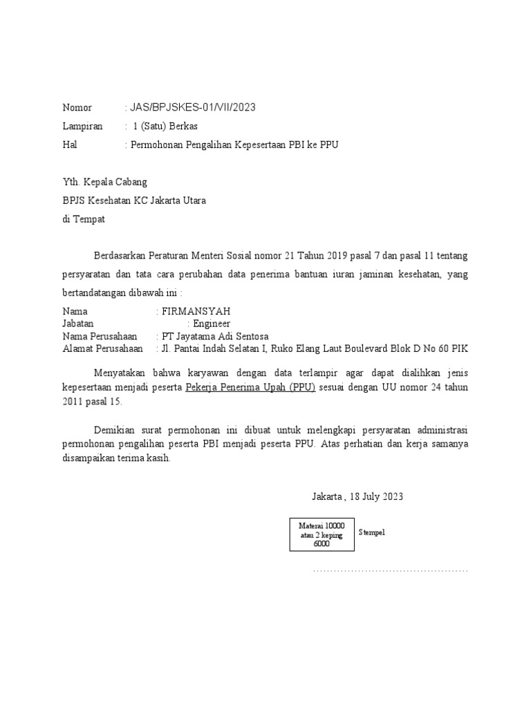 SURAT PERNYATAAN Keluar PBI 2021 | PDF