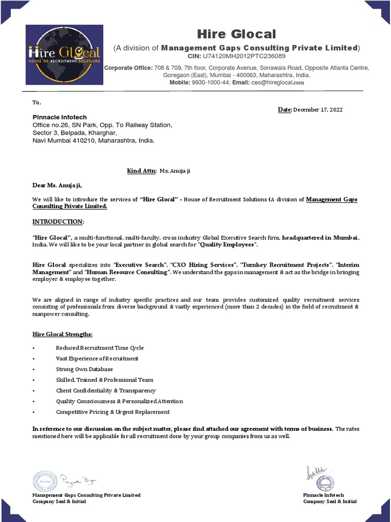 Proposal - Pinnacle Infotech - Revised | PDF | Recruitment | Arbitration