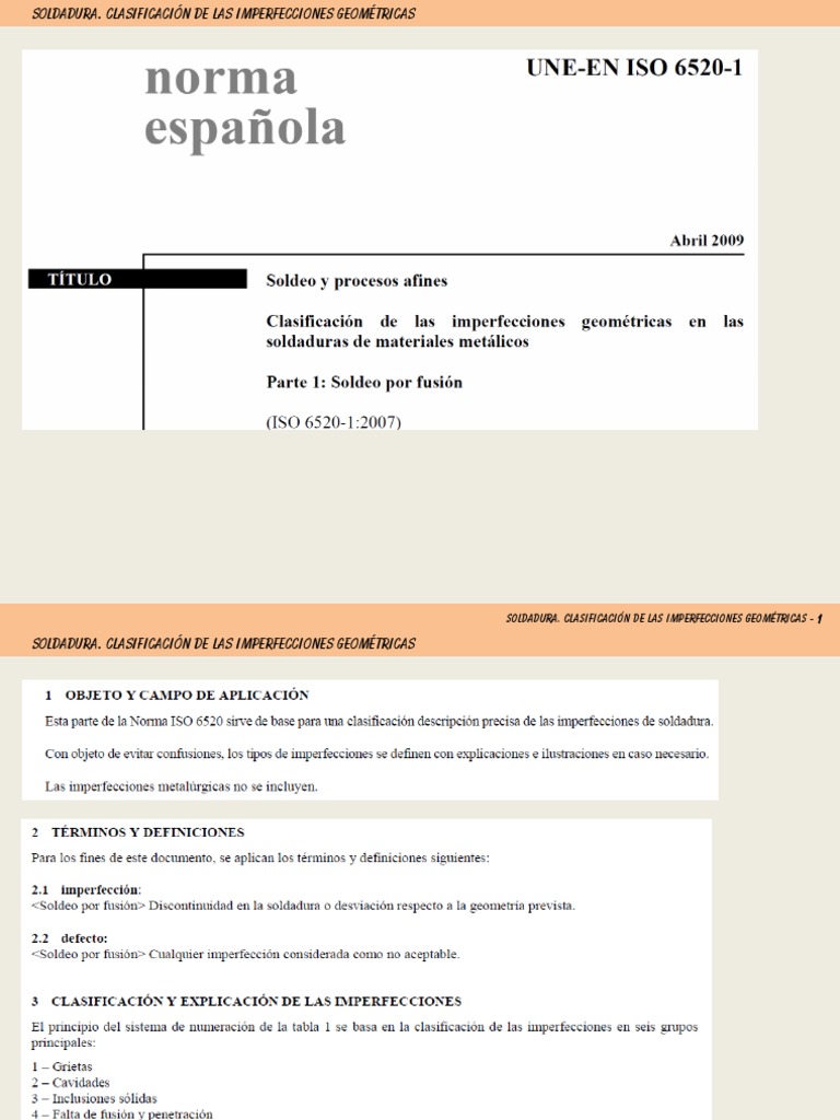 UNE-EN ISO 6520-1. Clasificación de Las Imperfecciones Geométricas en ...