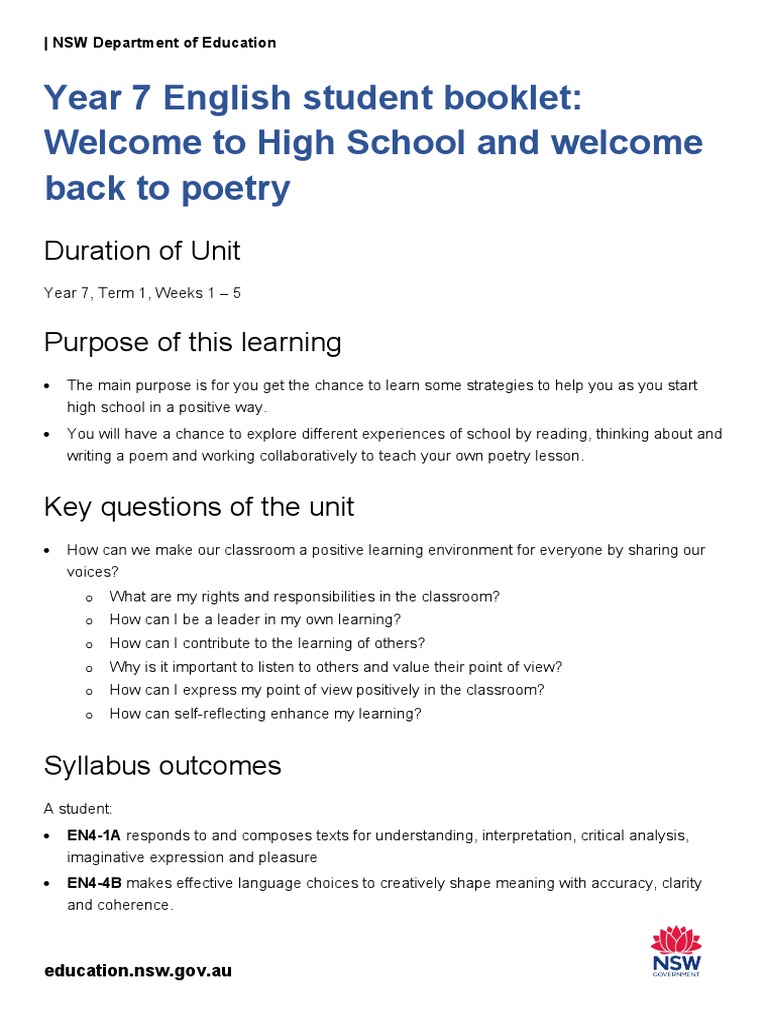 ACCESSIBLE Year 7 Student Booklet | PDF | Poetry | Metre (Poetry)