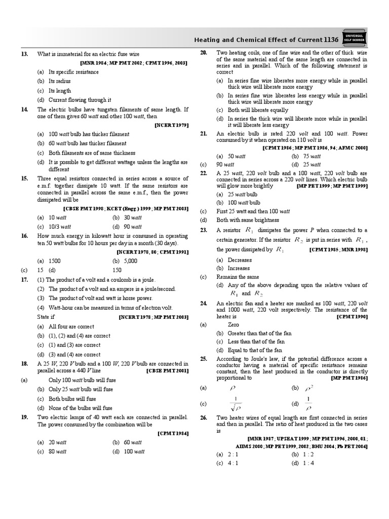 02-HEC-Ass, MP, GP & Assertion | PDF | Series And Parallel Circuits | Incandescent Light Bulb