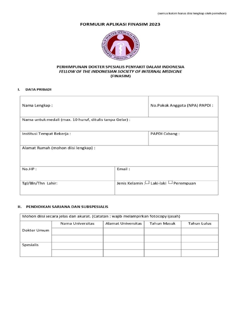 Form Aplikasi Finasim 2023 | PDF