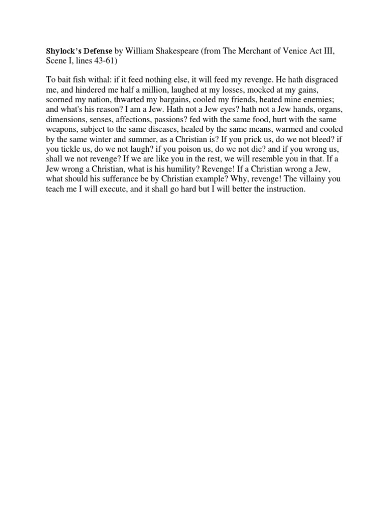 Shylock's Defense and Justification | PDF | History