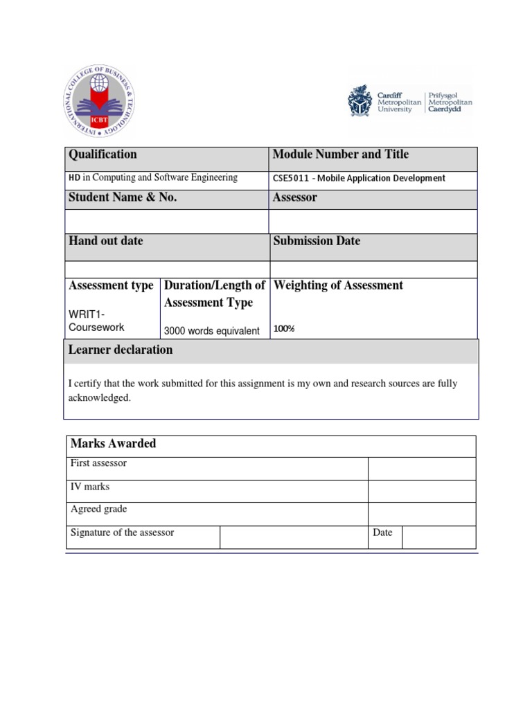 Qualification Module Number and Title: HD in Computing and Software ...