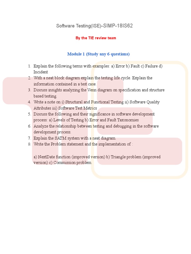 IMP Questions Software Testing | PDF