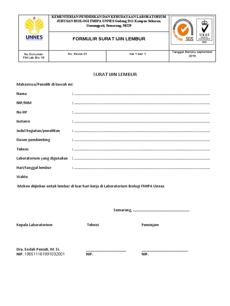 Form Surat Ijin Lembur | PDF