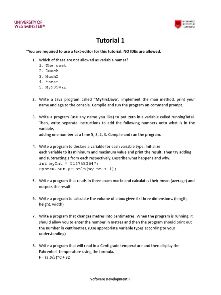 Java Ex 01 | Download Free PDF | Variable (Computer Science) | Java (Programming Language)