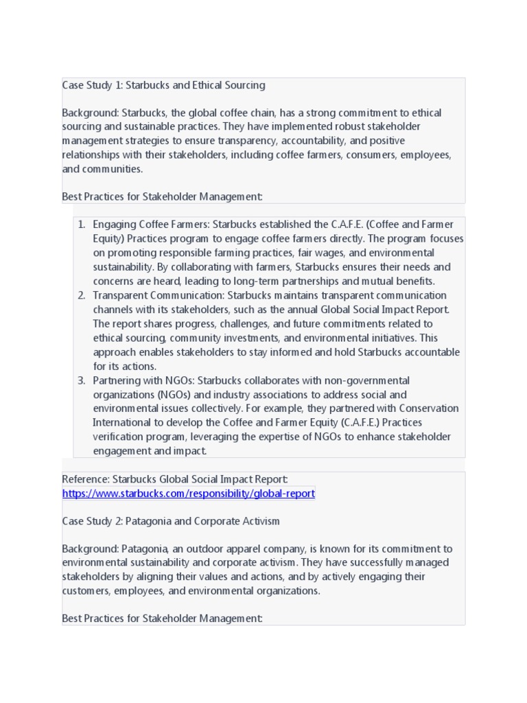 Stakeholder Management Plan Case Study 1 | PDF | Sustainability | Brand