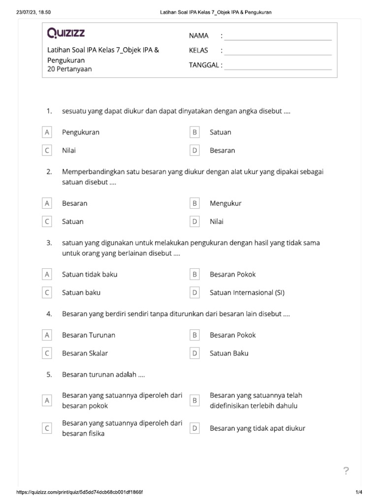 Latihan soal IPA Kelas 7 A | PDF