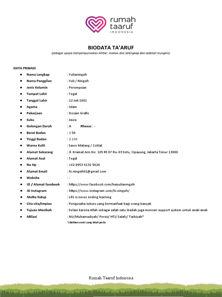 Contoh CV Taaruf - Rumah Taaruf Indonesia | PDF