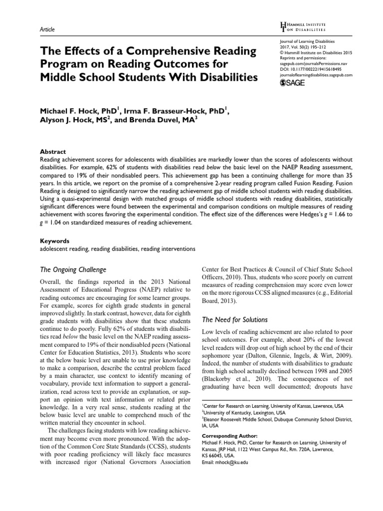 Effects of A Comprehensive Reading Program | PDF | Reading ...