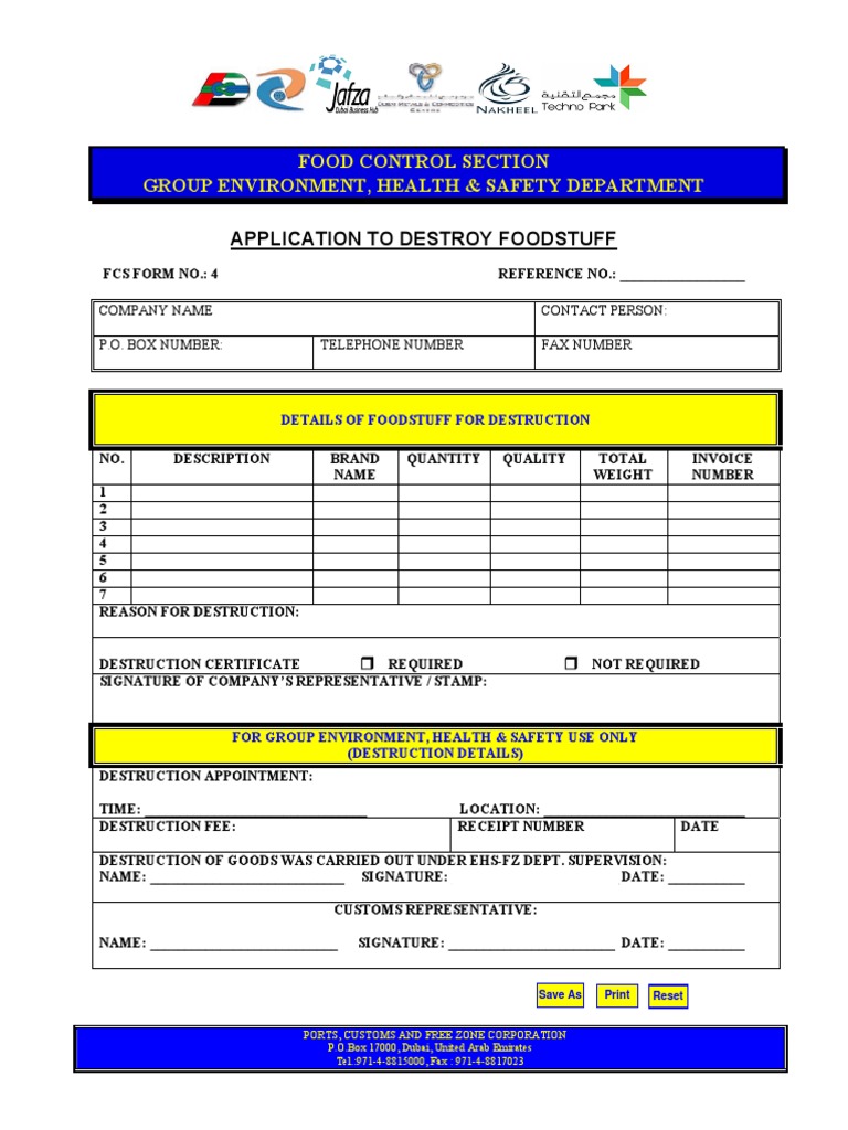 Food Destruction Certificate Application | PDF