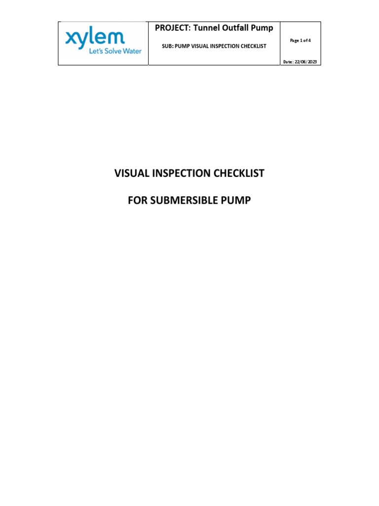 Inspection Checklist - Tunnel Pump | PDF