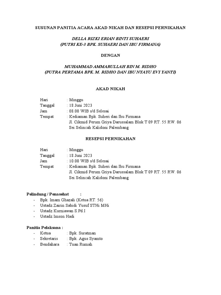 Susunan Panitia Acara Akad Nikah Dan Resepsi Pernikahan | PDF Susunan Panitia Acara Akad Nikah Dan Resepsi Pernikahan | PDF