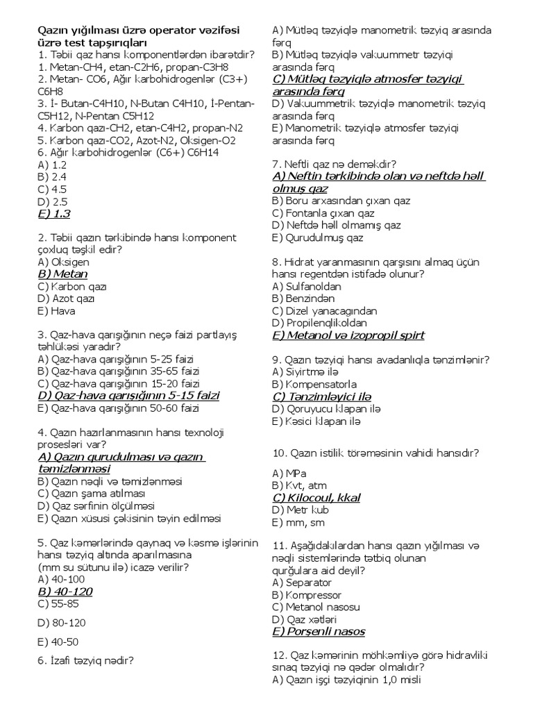 Qazin Yigilmasi Cavablar | PDF