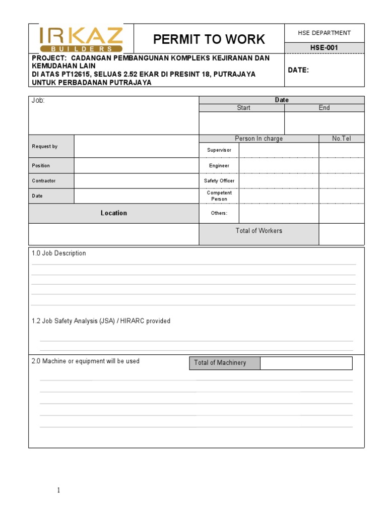 HSE-001 Permit To Work | PDF | Labor Relations | Business