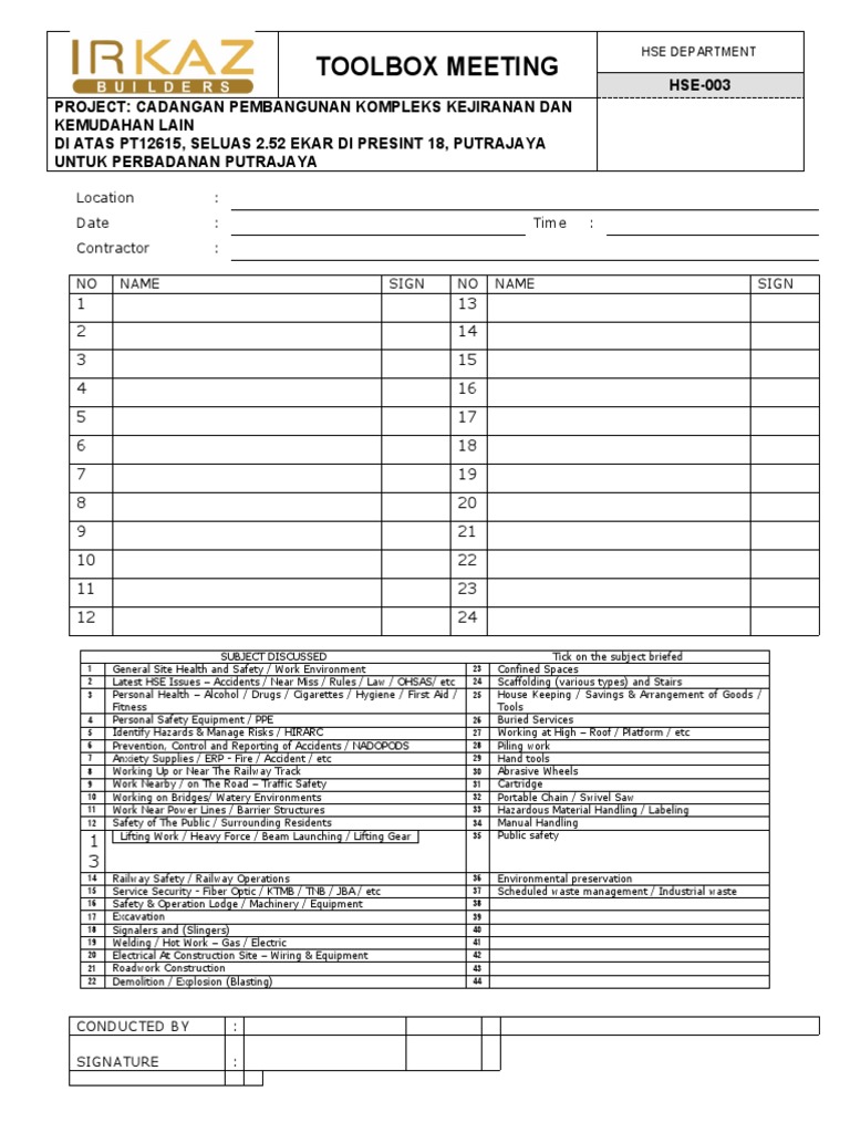 HSE-003 Tool Box | PDF | Personal Protective Equipment | Occupational Safety And Health