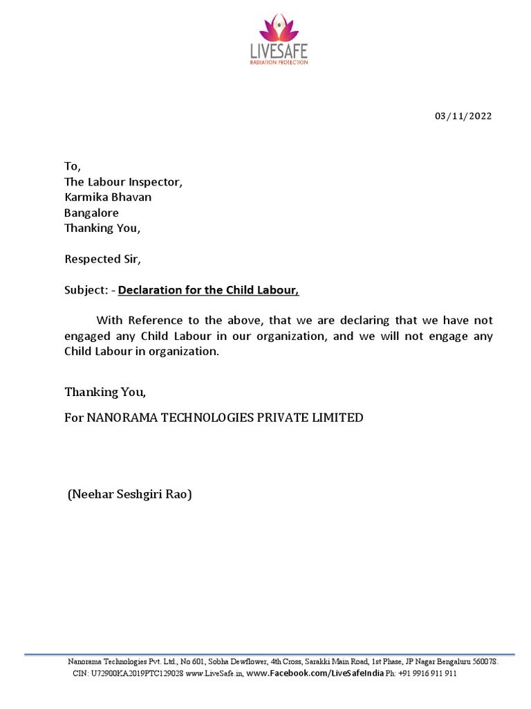 Child Declaration Letter | PDF